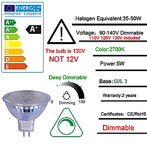 ukzboss mr16 led Bulb dimmable 120v 110V 5w 2700K Warm White Soft White Spot Light Equivalent to 50w Halogen Bulb for Tracking Light MR16 Fixture