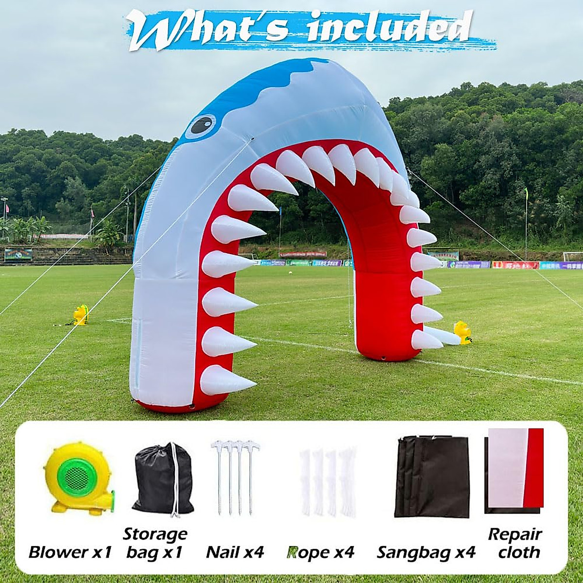 Inflatable Shark Mouth Arch Inflatable Shark Archway Entrance 13ftx13ft with Blower for Sea World Event Birthday Party Ocean Theme Decoration