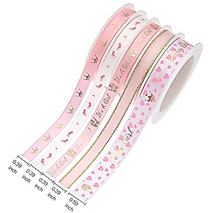 LaRibbons 5 Rolls Baby Girl Light Pink Craft Ribbon, 5 Yards/Roll, Total 25 Yards - Perfect for Baby Shower, Birthday, Gift Wrapping, Party Decoration