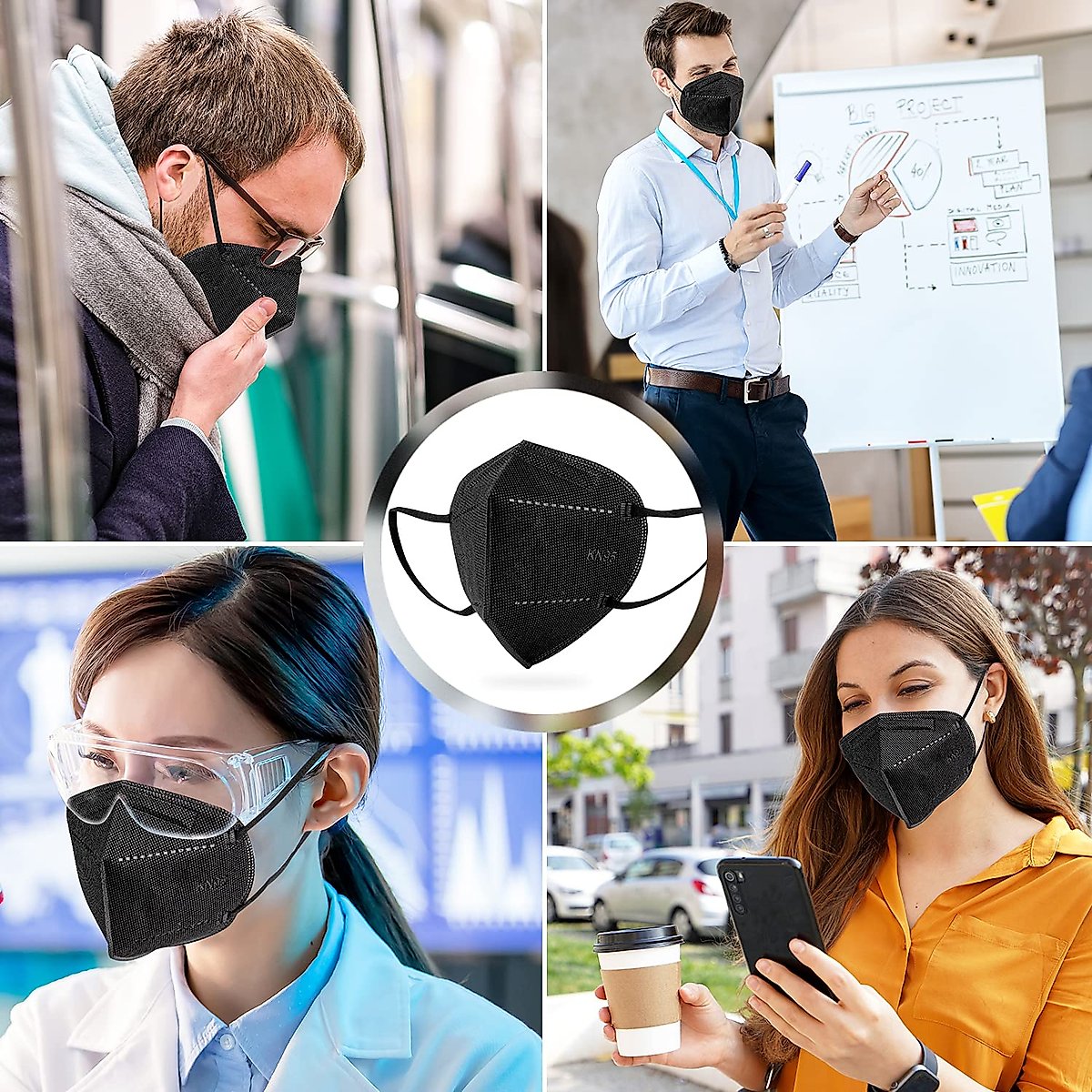 BLScode KN95 Face Mask 60 Pack, Individually Wrapped 5-Layer Breathable Mask with Comfortable Elastic Ear Loops, Filter Efficiency≥95%