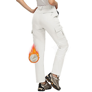 MAGCOMSEN Snow Pants Women Waterproof Insulated Outdoor Snow Softshell Pants Cold Outdoor Fleece Fleece Lined Pants White, 2XL