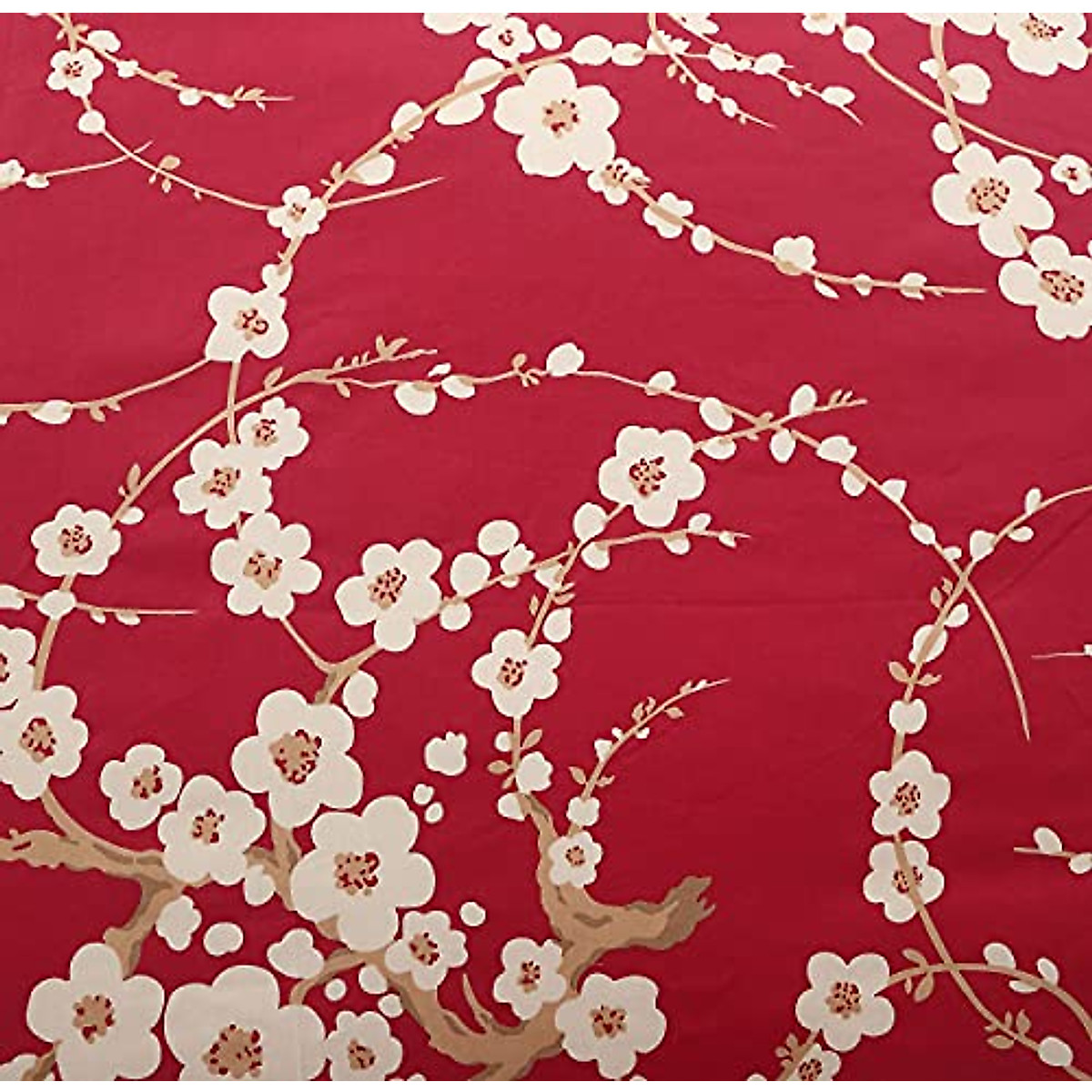 Brandream King Size Duvet Cover Set Japanese Oriental Style Cherry Floral Red Blossom Flower Branches Print Chinoiserie Bedding Pillowcases Set 800TC Egyptian Cotton Sateen Botanical Tree 3 Piece