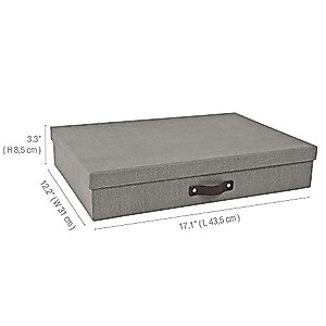 Bigso Sverker Canvas Fiberboard Legal and Art Storage Box | Scrapbook Storage Box for Loose Papers and More | Durable Document Boxes with Lid and Leather Handle | 17.1’’ x 12.2’’ x 3.3’’ | Grey
