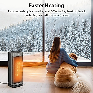 Space Heater Indoor with Thermostat, 16 inch PTC Electric Heater, 60°Oscillating, 4 Modes, 12h Timer, 1500W Portable Heater for Indoor Use, Grey