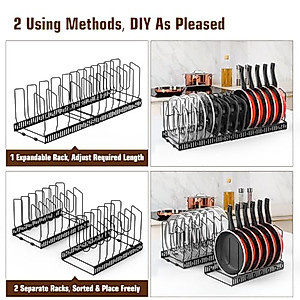 Housolution Pot Lid Organizer, Upgraded Expandable Pot and Pan Organizer with 14 Adjustable Deeper U-Shaped Dividers, Pot and Pan Storage Rack Lid Holder for Cabinet, Black