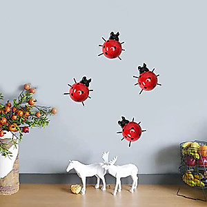 Cruis Cuka Metal Garden Decor for Outside Cute Ladybugs Yard Art Lawn Ornaments Wall Sculptures & Statues Outdoor Fence Decorations for Patio - Set of 4