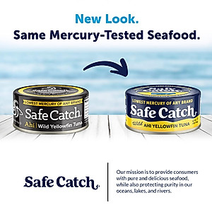 Safe Catch Wild Ahi Yellowfin Tuna Fish Canned, Wild Caught, Lowest Mercury, Lean Protein, Omega 3, Gluten-Free, Kosher, Pack of 6