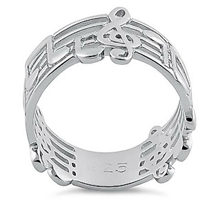 Sterling Silver 925 Musical Notes Ring Wide Classic Ring Treble Clef Jewelry (7)