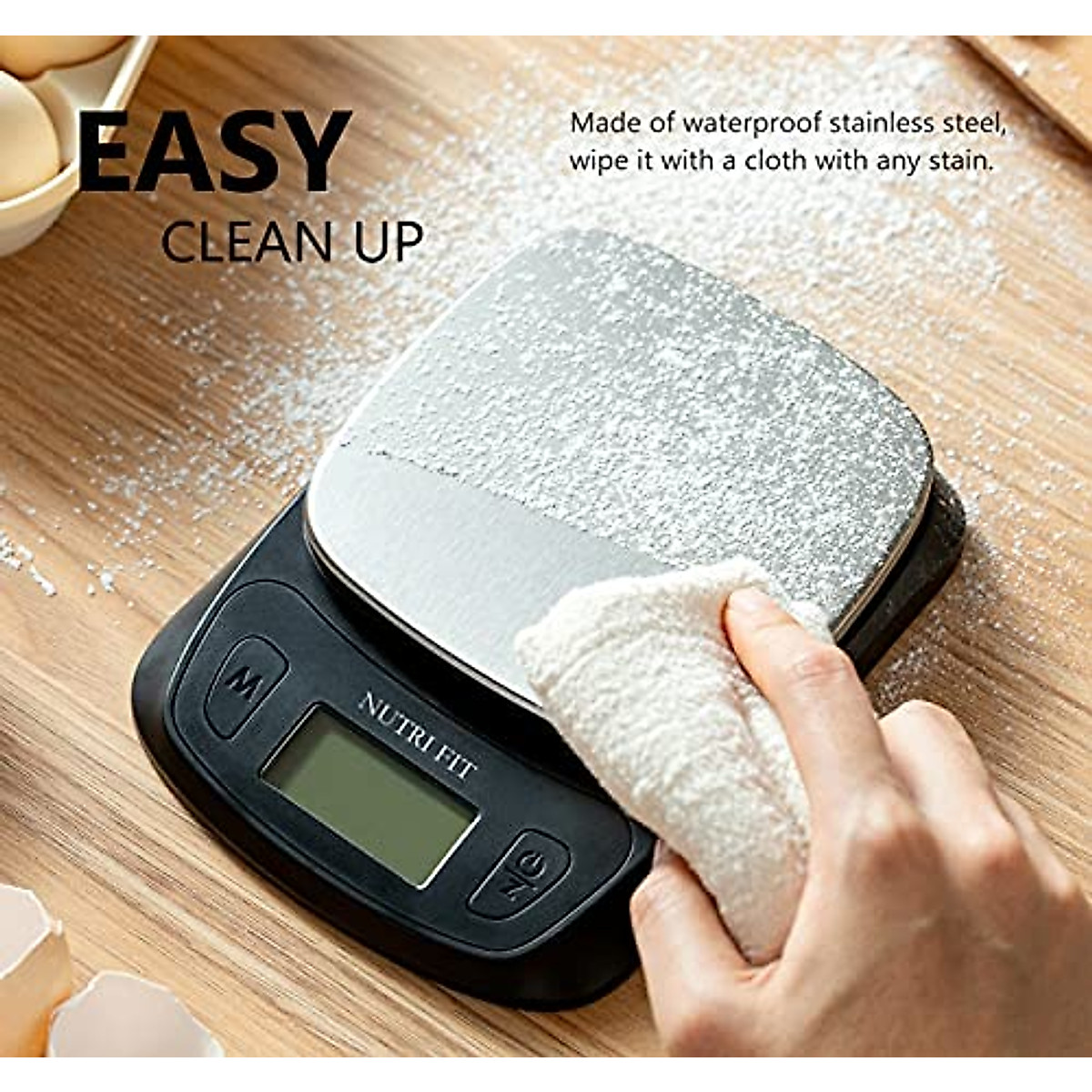 NUTRI FIT Ultra Slim Kitchen Scale Digital Food Weight Scale for Baking Cooking in Grams and Ounces Tare & Backlit LCD Display 11lb 5kg Capacity- Black/Stainless Steel