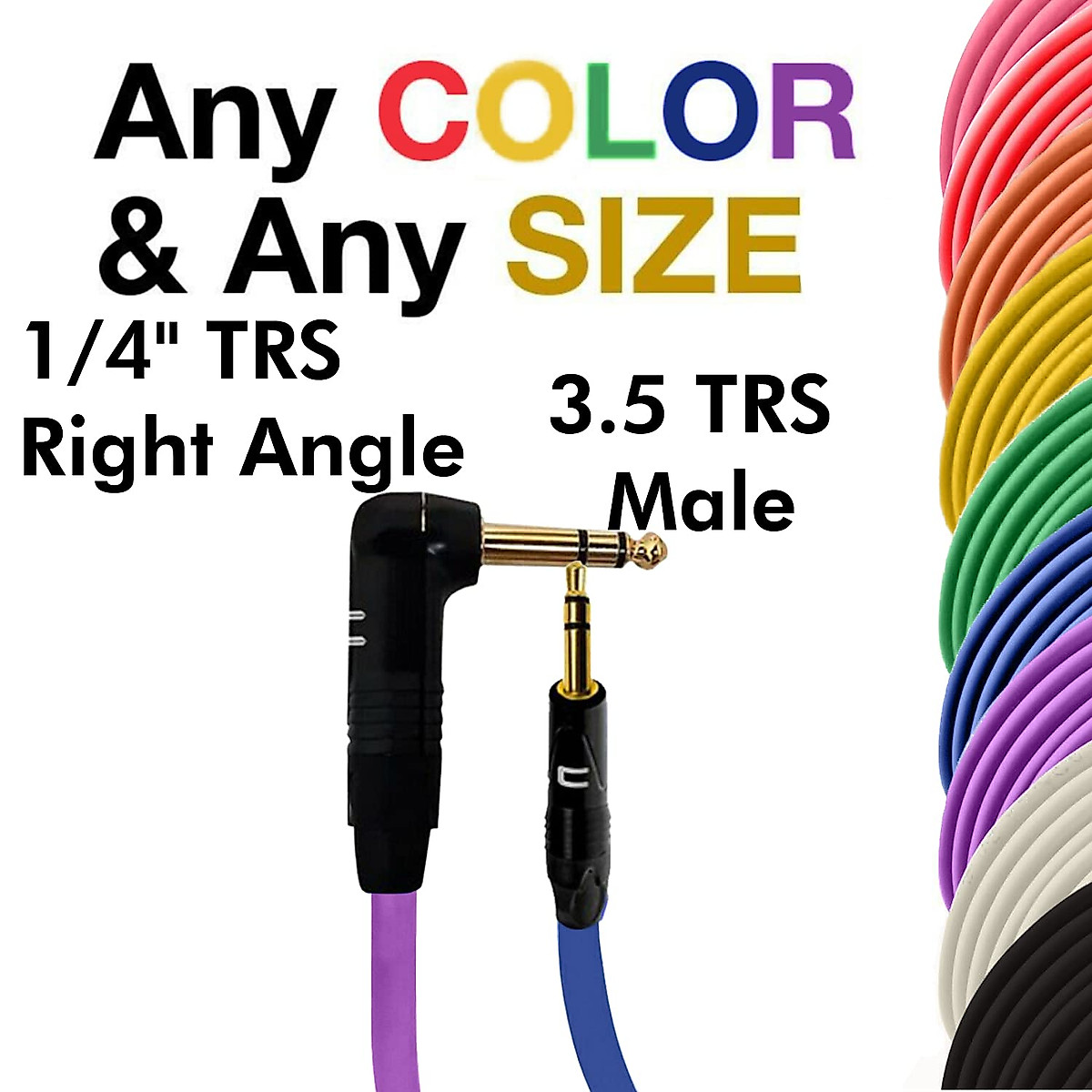 COLUBER CABLE Right Angle 1/4" TRS to 3.5 TRS Male - 5 Feet - Black - Pro 3-Pin Microphone Connector for Powered Speakers, Audio Interface or Mixer for Live Performance & Recording