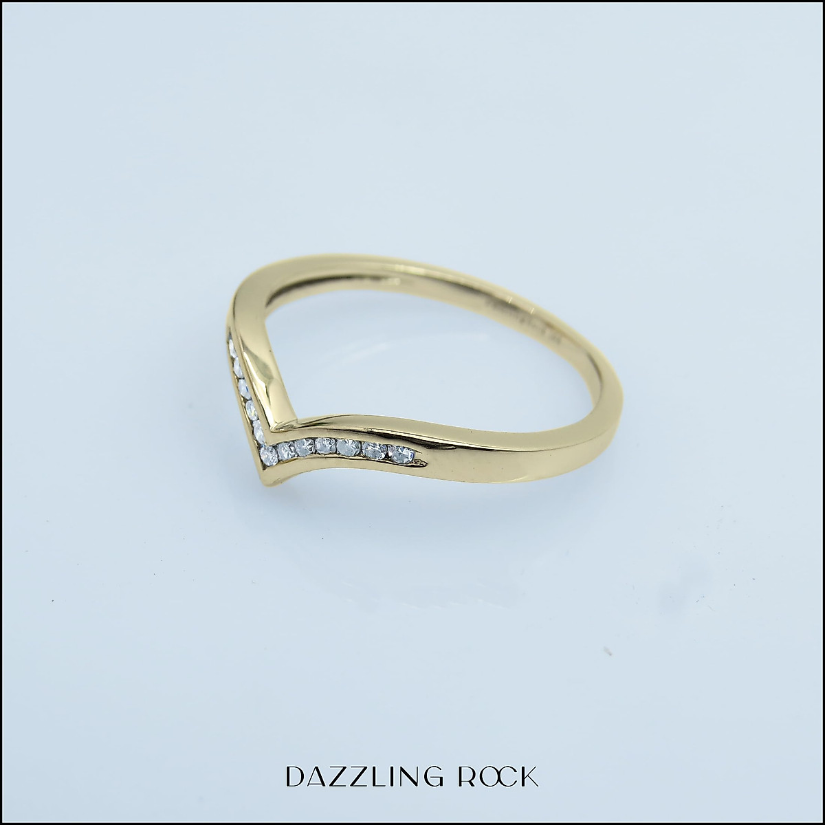 Dazzlingrock Collection 0.10 Carat (Cttw) 14K White Round Diamond Wedding Guard Chevron Ring 1/10 CT, Yellow Gold, Size 7