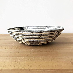 African Basket- Malindi/Rwanda Basket/Woven Bowl/Sisal & Sweetgrass Basket/Blue-Gray, White