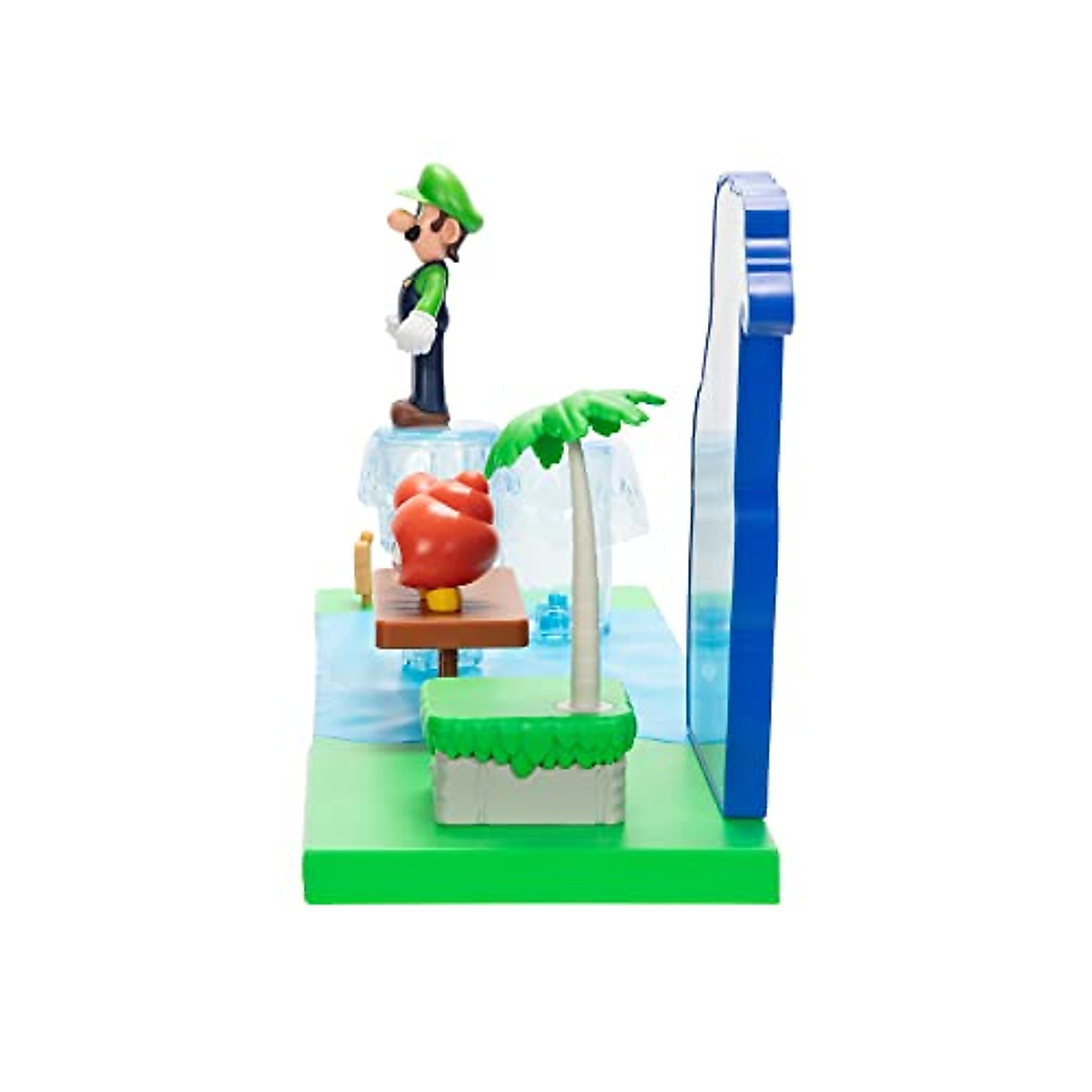 Super Mario Sparkling Waters Action Figures Playset Includes 2.5 Inch Luigi & Red Huckit Crab with Interactive Pieces