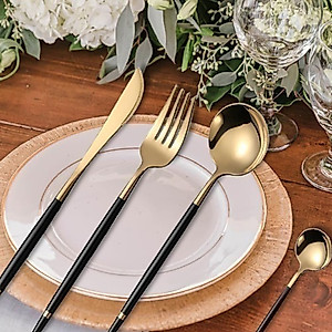 Aimilan 16 Piece Black Silverware Set For 4, 18 10 Stainless Steel Titanium-plated Flatware Set, Portugal Cutlery Set Includes Knife/Fork/Spoon Mirror Polished, Dishwasher Safe (16-Piece for 4)