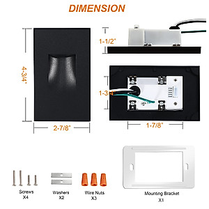CLOUDY BAY 120V Dimmable 5 Color LED Indoor Outdoor Step Light,2700K/3000K/3500K/4000K/5000K 3W 35lm,Stair Lights,Black,6 Pack