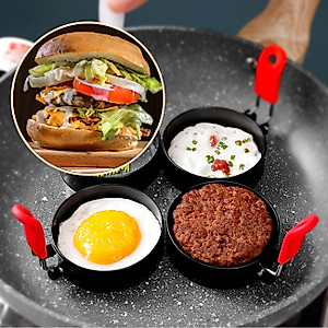 JANNO 6PCS Pancake Mold, Egg Ring, Nonstick Black Coated Metal Cooking Rings with Silicone Anti-scald Handle for Griddle, DIY Sandwich Eggs, English Muffin, Pancakes, Burger, Breakfast