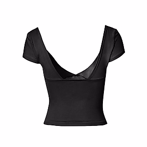 SOFIA'S CHOICE Women's Sexy Deep V Neck Backless Tops Short Sleeve Corset Crop Top T Shirts Black X-Large
