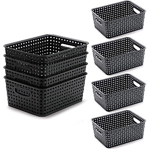 Pack of 8 Open Storage Bins Plastic Knit Storage Box Baskets Rectangle Shelf Basket Organization Organizers with handles