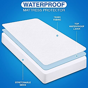 Utopia Bedding Premium Waterproof Terry Mattress Protector Queen 200 GSM, Mattress Cover, Breathable, Fitted Style with Stretchable Pockets (White)