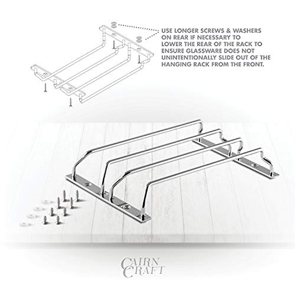 CairnCradle Whiskey Glass Rack - Under Cabinet Whisky Tasting Glasses Holder Storage Hanger Metal Organizer for Bar Kitchen (2 Across x 3 Deep, Polished Stainless)