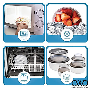 COOK WITH COLOR Round Food Storage Containers with Lids, Easy-Find Nesting Plastic Containers, 14 Piece Set (Grey Ombre)