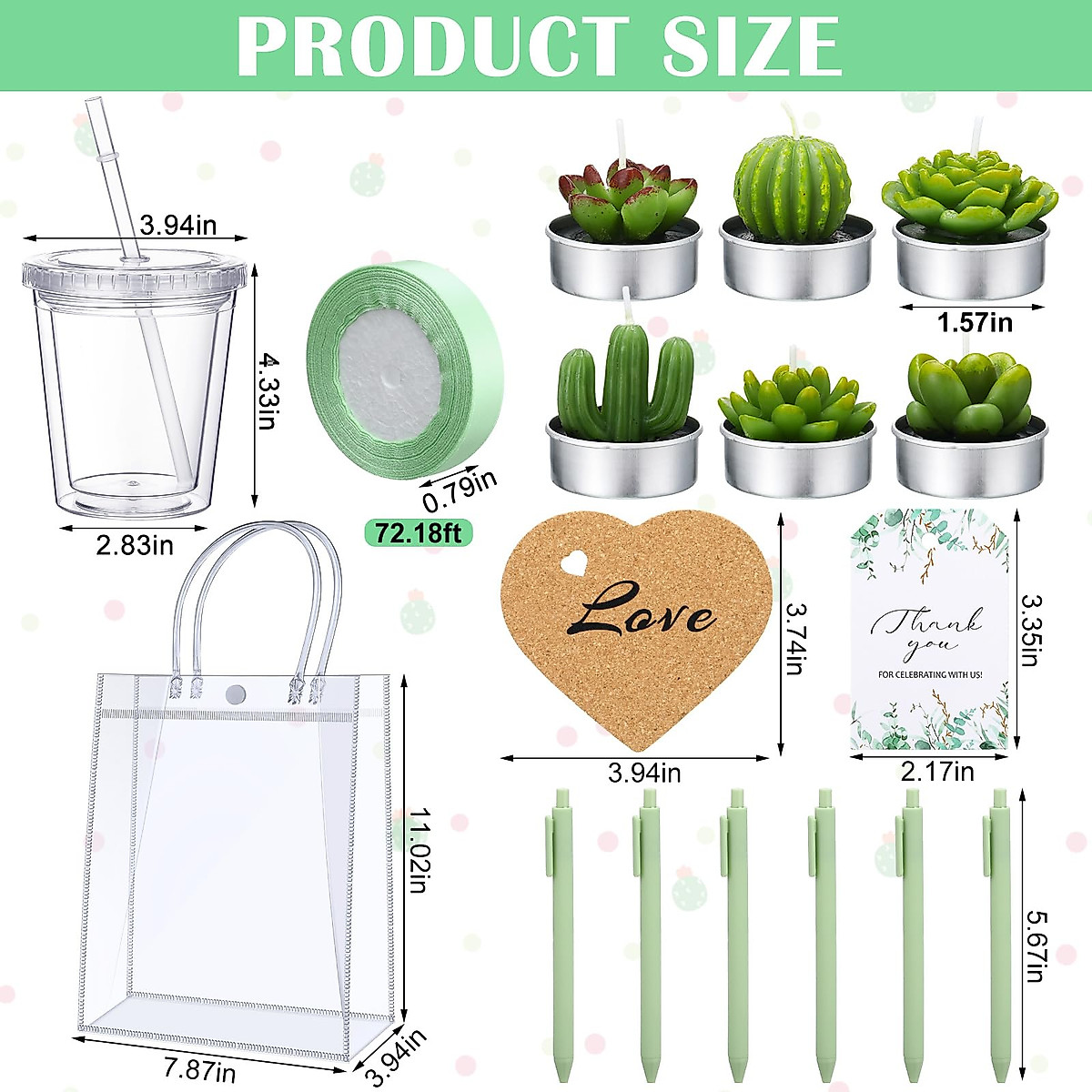 MotiMind 6 Sets Baby Shower Prizes for Game Winners Succulent Candle Double Wall Tumbler Heart Cork Coaster Insulated Ballpoint Pen Gift Bag Baby Shower Bridal Shower Game Prizes