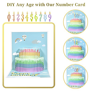 GREETING ART Rainbow Birthday Cake Birthday Pop Up Card, 6x6-3D Birthday Greeting Card, Pop Up Birthday Card for Mom, Happy Birthday Card for Kids, Celebration Cards