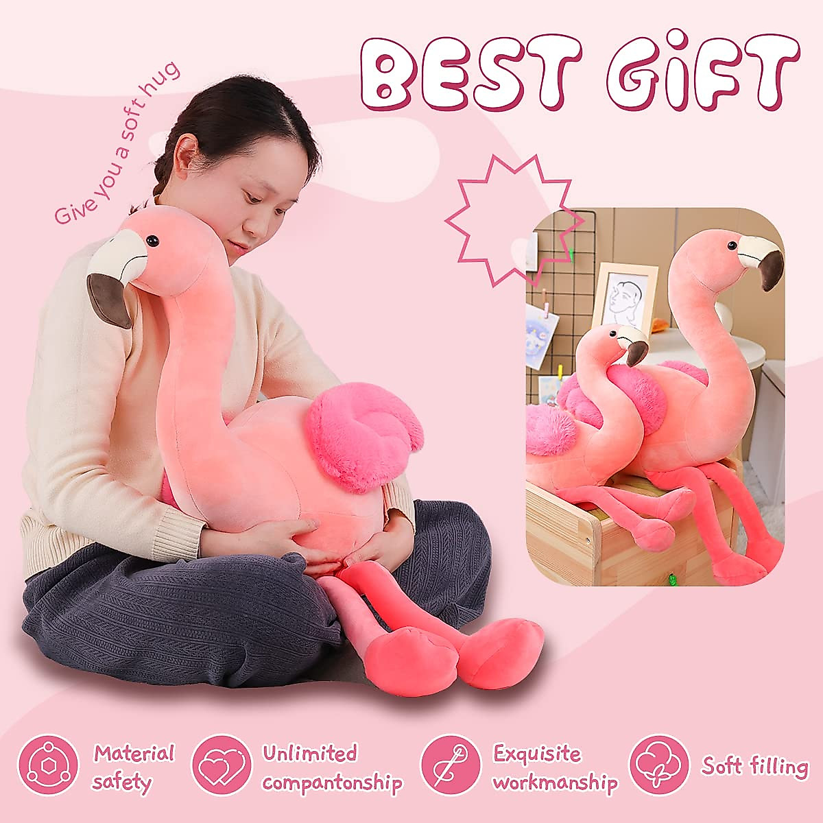 AIXINI 19inch Soft Plush Flamingo Stuffed Animal Toys, Pink Flamingo for Girls Gifts & Decor