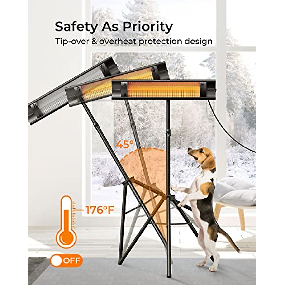 Outdoor Patio Heater, Luwior 1500W Electric Infrared Heater with Remote, 3 Modes, 24H Timer Auto Shut Off, Wall-mounted/Tripod For Garage Backyard