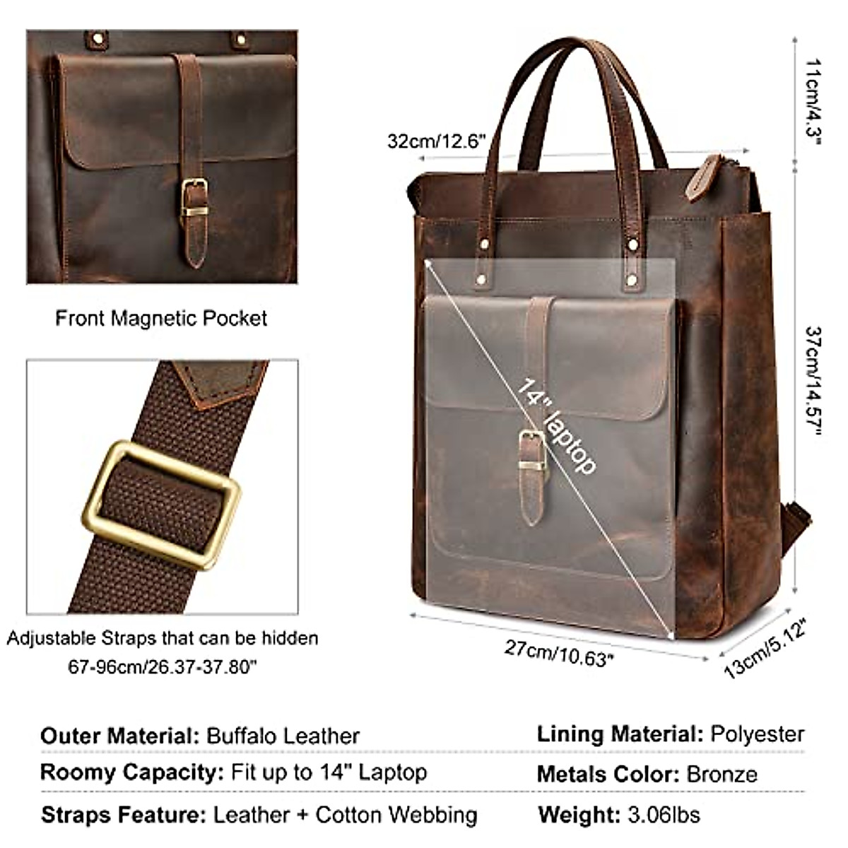 S-ZONE Women Genuine Leather Backpack Purse Retro Top-handle Bags Vintage Totes