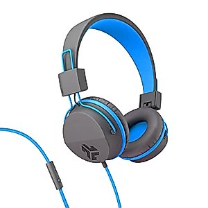 JLab Audio Neon Headphones On-Ear Feather Light, Ultra-plush Eco Leather, 40mm drivers, GUARANTEED FOR LIFE - Graphite/Blue
