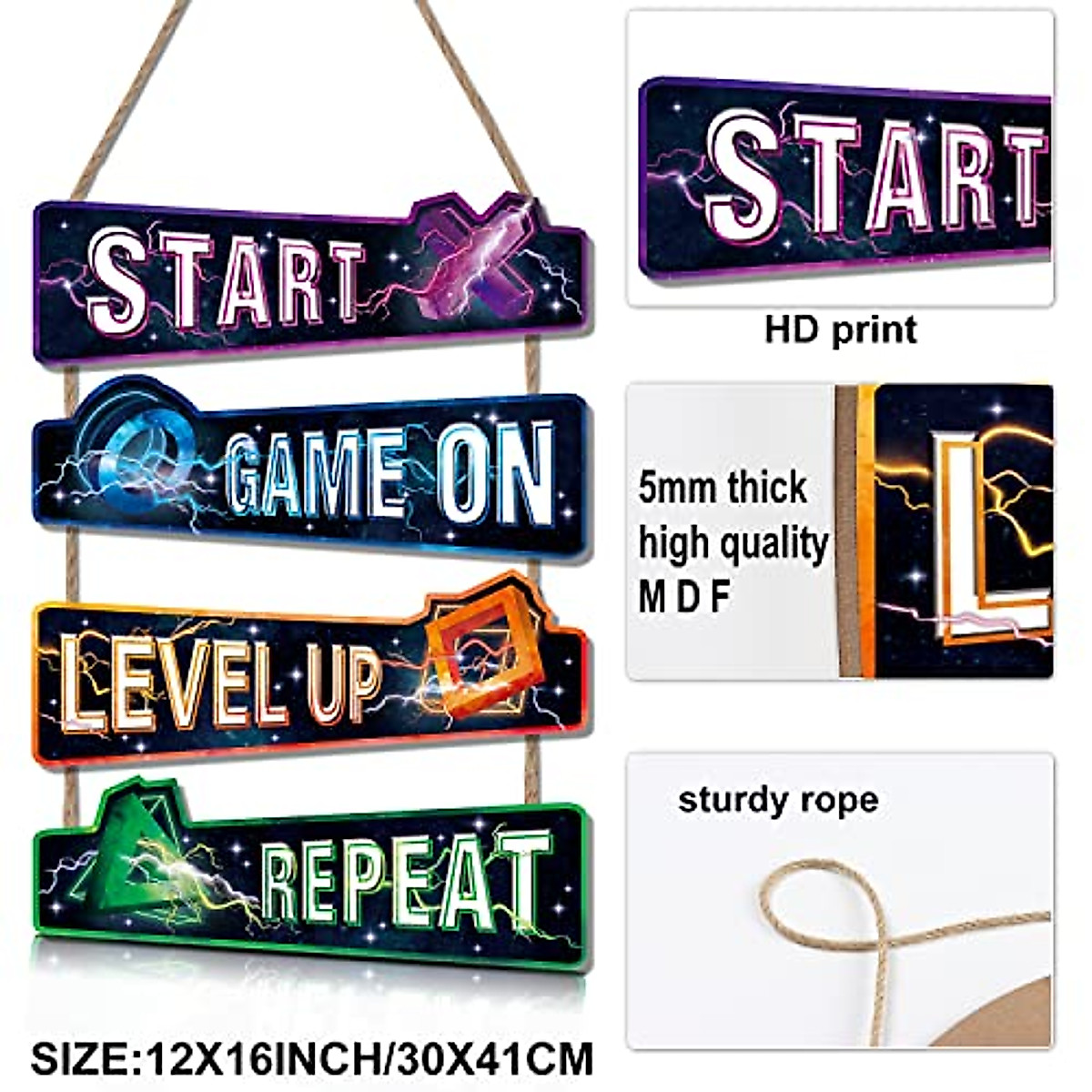 KAIRNE Video Gamer Room Sign,Gaming room Decor For Boys Room set of 4(12x4inch) Gamer Room Accessories,Inspirational Fashion Gaming Posters Door Sign for Teenage Boy Man Cave Gaming Room Decor