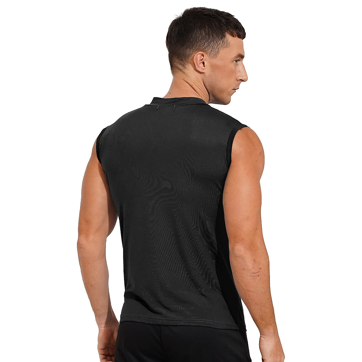 iiniim Muscle Tanks for Men Summer Sleeveless T Shirt Mock Turtleneck Undershirt Pullover Thermal Tops Black 3X-Large