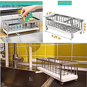 JYFKINN Kitchen Sink Sponge Holder, Kitchen Sink Caddy 304 Stainless Sponge Holder for Kitchen Sink Sponge Organizer with Divider Diversion Drainage, Dish Soap Dispenser Brush Holder Storage