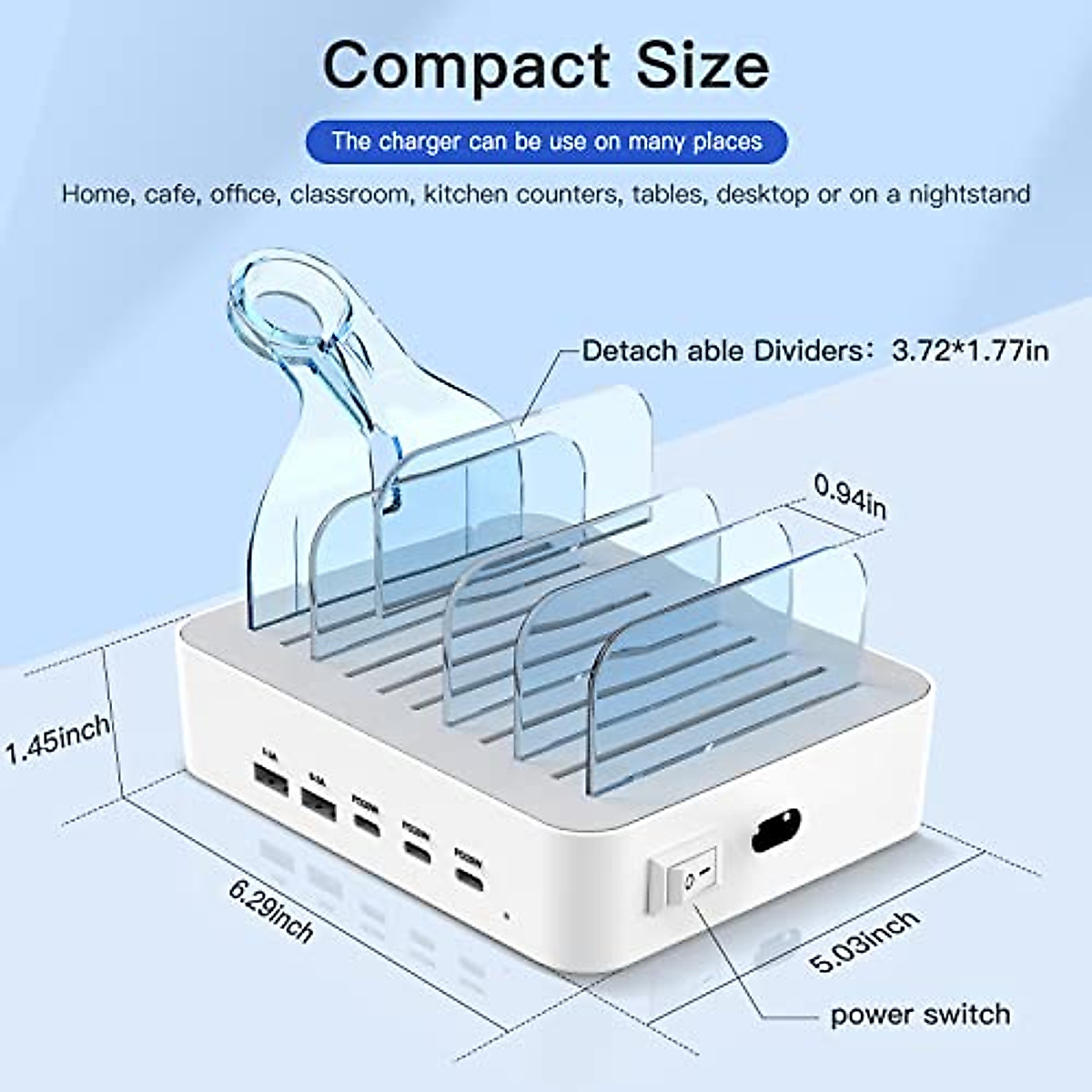 MSTJRY Fast Charging Station - USB C and USB A, 90W 5-Port PD Charger Station for Multiple Devices Apple Designed for iPad, iPhone 14 13 12 Series Galaxy Note 20 S21 S22 Tablet, Holder for Apple Watch