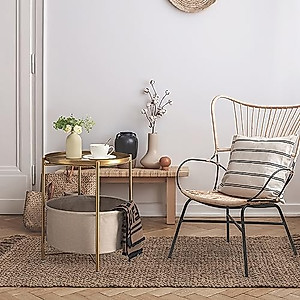 danpinera Round Side Table with Fabric Storage Basket, Metal Small Bedside Nightstand with Removable Tray Top for Living Room, Bedroom, Nursery, Laundry, Gold