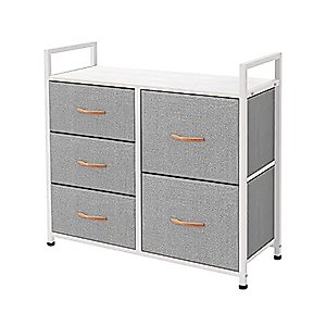 AZL1 Life Concept Storage Dresser Furniture Unit - Large Standing Organizer Chest for Bedroom, Office, Living Room, and Closet - 5 Drawer Removable Fabric Bins - Light Grey/White