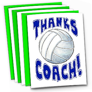3-Pack All Star Volleyball Coach 3-Pack (5x7) Greeting Thank You Cards Set Awesome for Volleyball Players, Teams, Coaches, Family and Fans - Your Coaches Will Love 'Em!