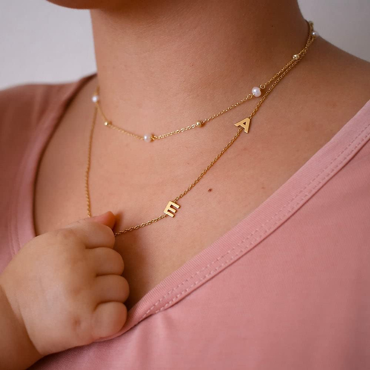 Personalized Gold Tone 2 Letter Women's Sideways Initial Necklace, 16" Chain - Personalized Initial Necklace for Her - Custom Necklace for Women - Birthday Gift - Gift for Her - Gifts for Mom