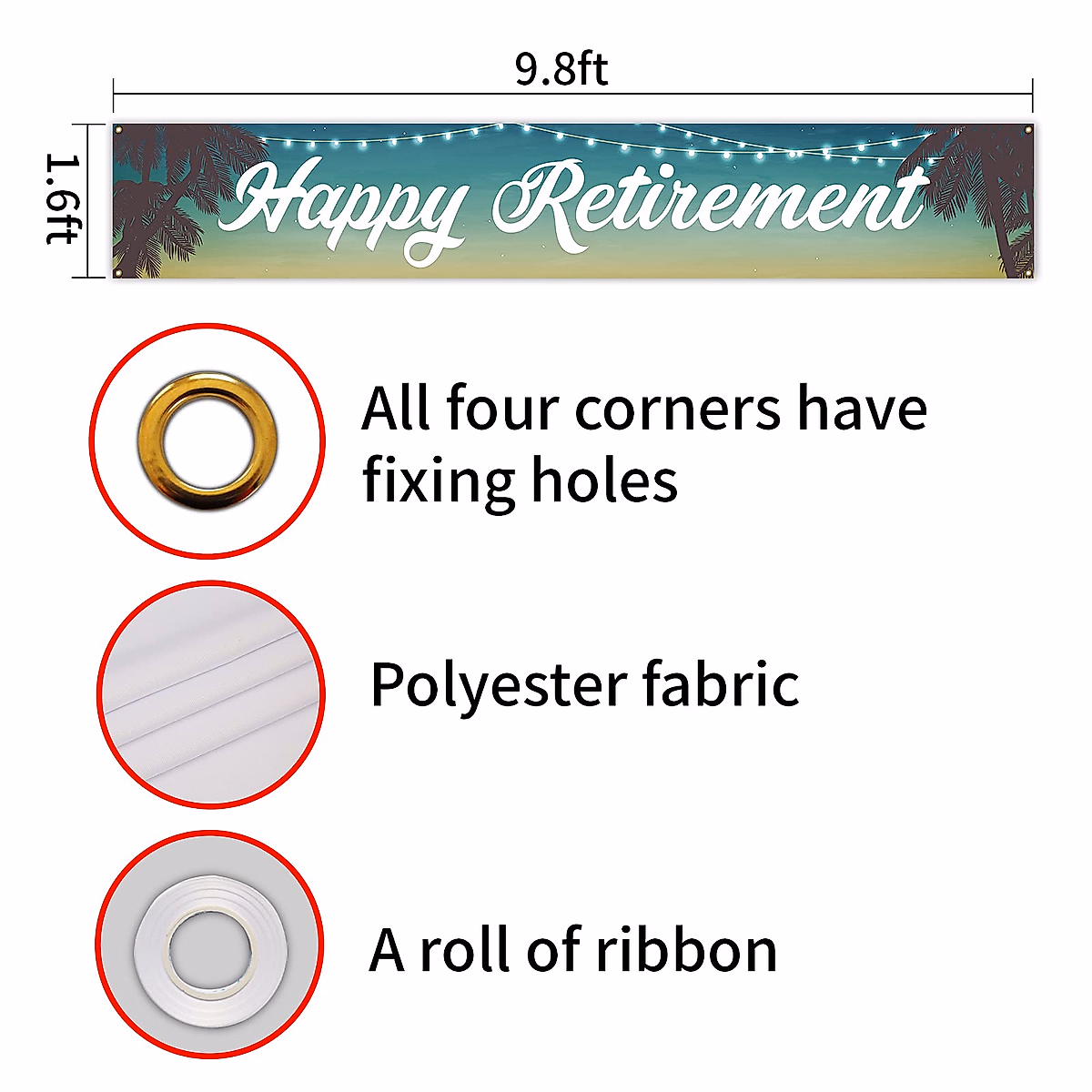 Large Happy Retirement Banner, Officially Retired Yard Sign Lawn Sign, Coconut Tree Retirement Party Outdoor Indoor Backdrop 9.8 x 1.6 Feet