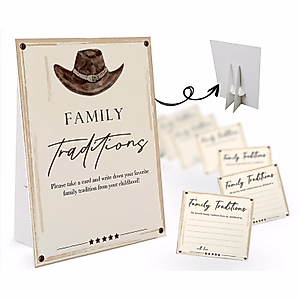 Cowboy Theme Favorite Family Traditions Baby Shower Games Set(1 Sign and 20 Cards), Games for Baby Shower, Wedding Shower, Bridal Shower, Game Night, Gender Reveal Party, Family Day Decorations 04