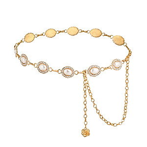 WELROG Metal Waist Chain Belt for Women - Pearls Gold Silver Chain Belts for Dresses Jeans