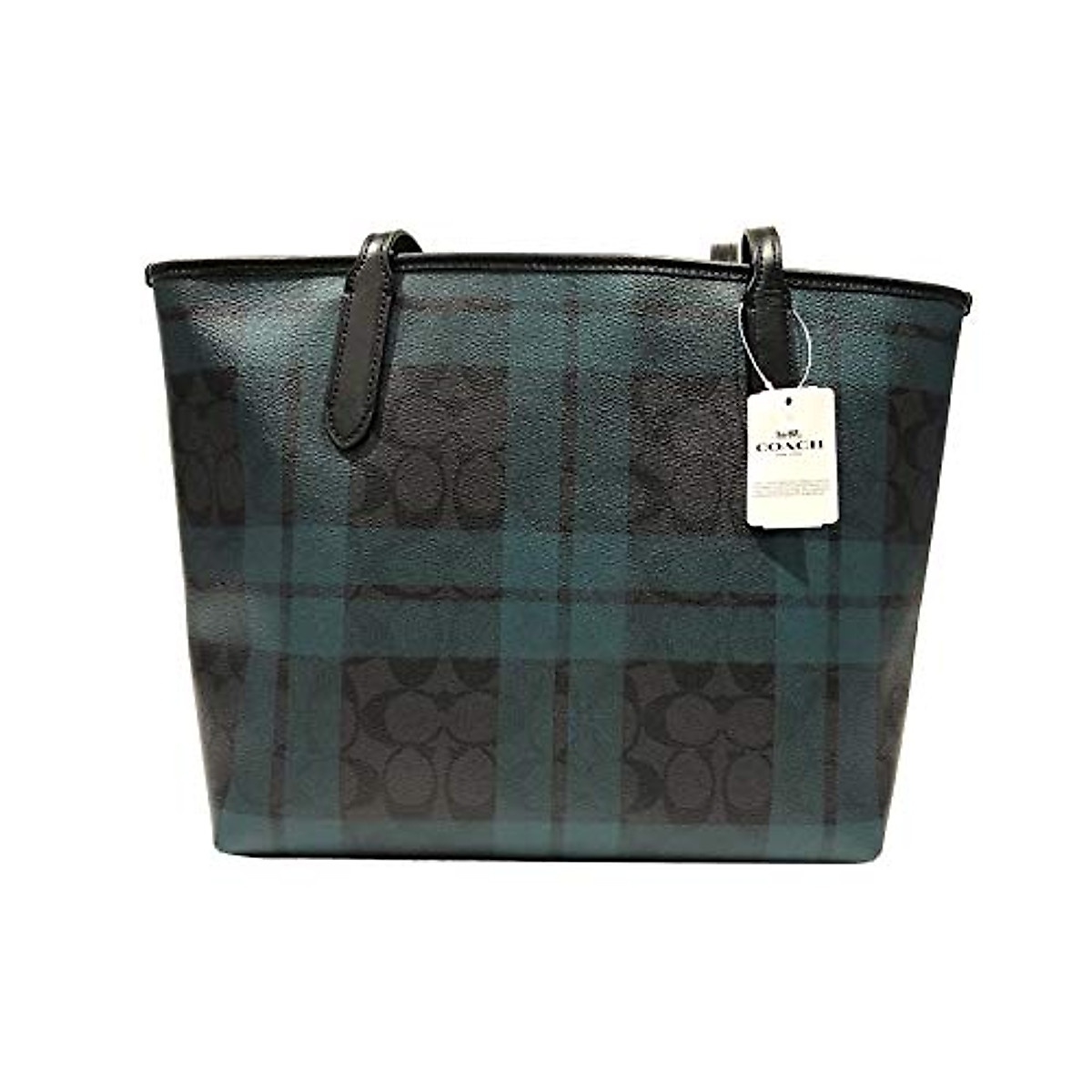 Coach Cross Grain Leather City Zip Tote Bag Purse (IM/Black Deep Ocean Multi)