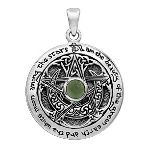 Dryad Design Wiccan Moon Pentacle Pendant - Sterling Silver Celtic Pagan Jewelry for Men & Women - Moldavite Pentagram