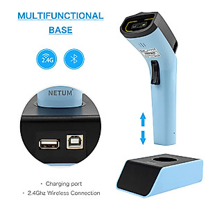 NETUM Bluetooth Wireless 2D Barcode Scanner Automatic, Hands Free Barcode Reader with Charging Cradle and Built-in Memory, Fast and Precise scanning, Transfers Up to 50 Meters - DS7500