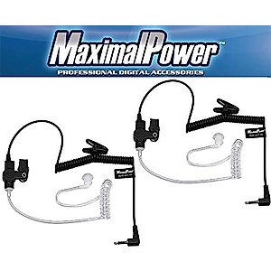 MaximalPower RHF 617-1N X2 3.5mm RECEIVER/LISTEN ONLY Surveillance Headset Earpiece with Clear Acoustic Coil Tube Earbud Audio Kit For Two-Way Radios, Transceivers and Radio Speaker Mics Jacks-2 Pack