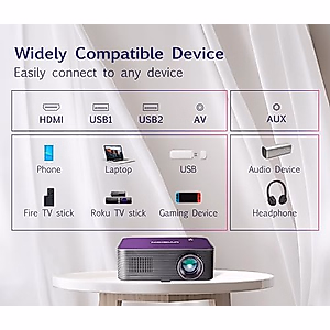 UVISION Native 1080P Full HD Wireless Projector, Keystone Correction and Dust-Proof Design, Home Theater & Office Projector, Compatible: Roku, FireTV, Laptop, Phone, Tablets, PS5