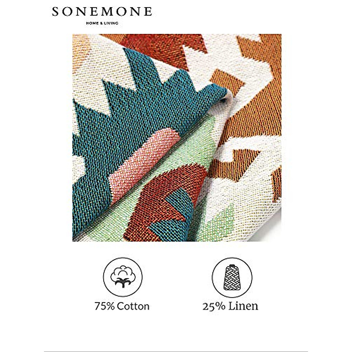 Sonemone Boho Throw Blankets Kilim Geometric Blankets with Tassel Double-Sided Throws Cover for Couch Chair Sofa Bed Outdoor Beach Travel 50"x60", Multicolor