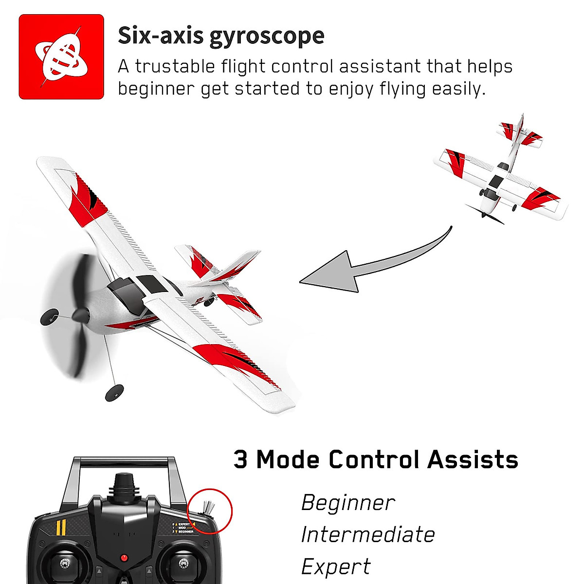 GoolRC RC Airplane, 2.4GHz 4CH Remote Control Airplane, Ready to Fly RC Plane with 6-Axis Gyro, RC Aircraft Flight Toys for Adults and Kids, Include 3 Batteries