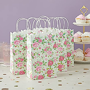 BLUE PANDA 24 Pack Small Floral Gift Bags with Handles for Mothers Day, Birthday, Wedding, Baby Shower, Themed Party Favors (5 x 8.5 x 3 In)
